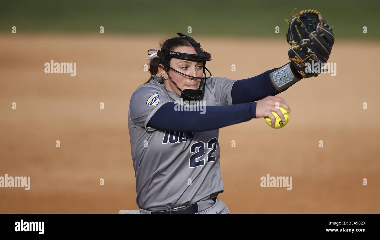 Toledo's Lexi Johnson pitches during an NCAA softball game on Tuesday ...