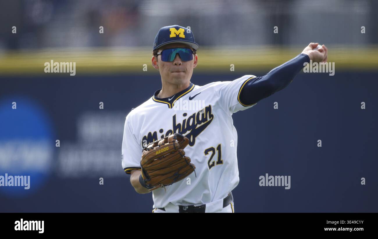 Michigan's Jonathan Kim plays during an NCAA baseball game on Saturday ...