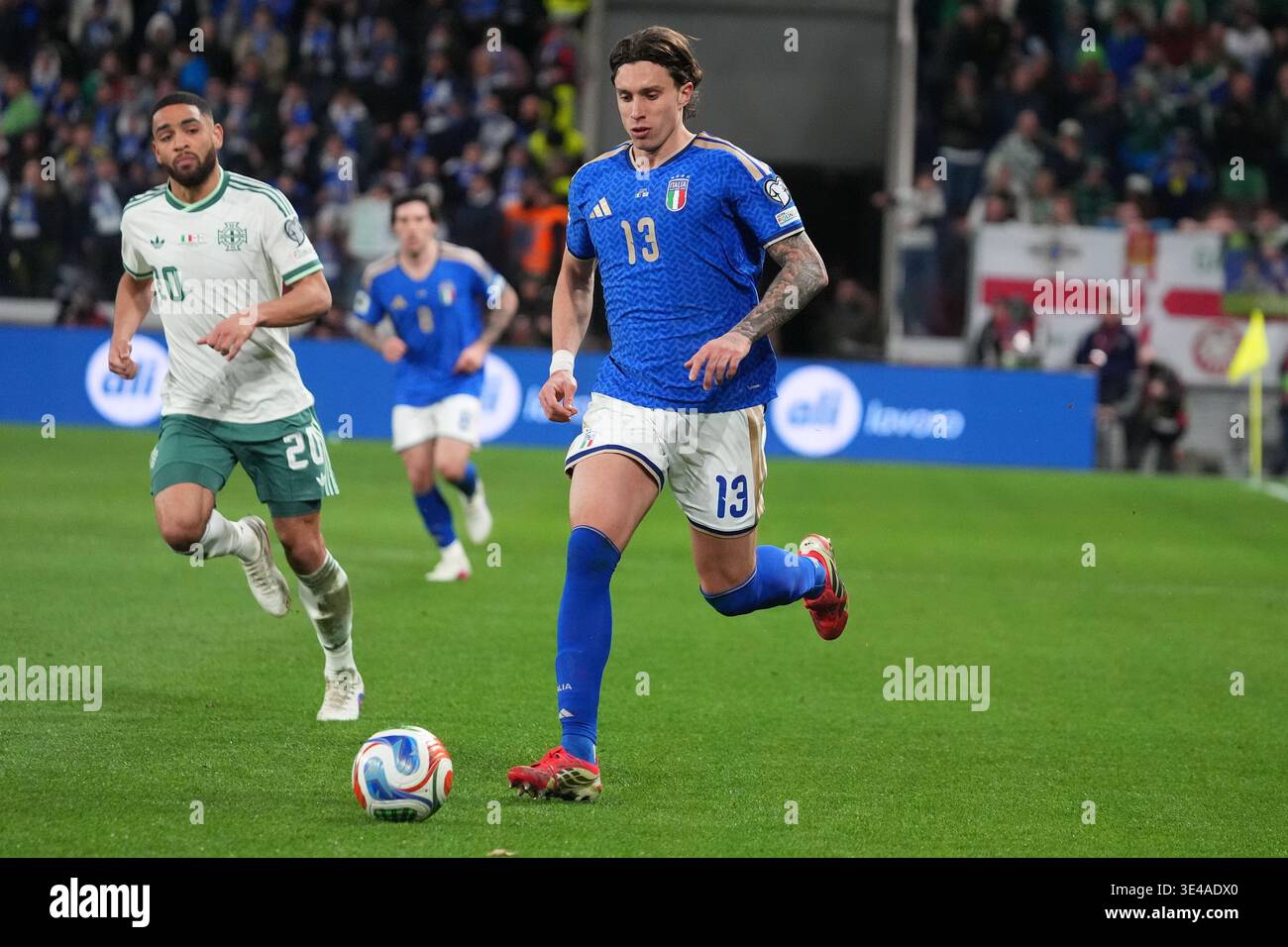 Bergamo, Italy. 26/03/26. Riccardo Calafiori, during Italy vs Northern ...