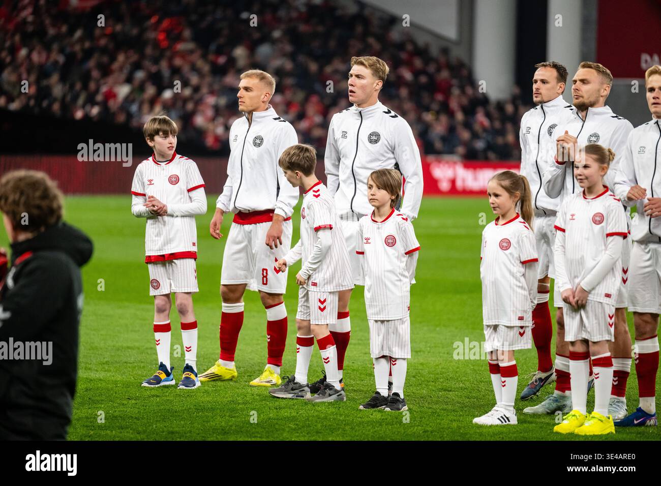 Copenhagen, Denmark. 26th, March 2026. The players of Denmark line up ...