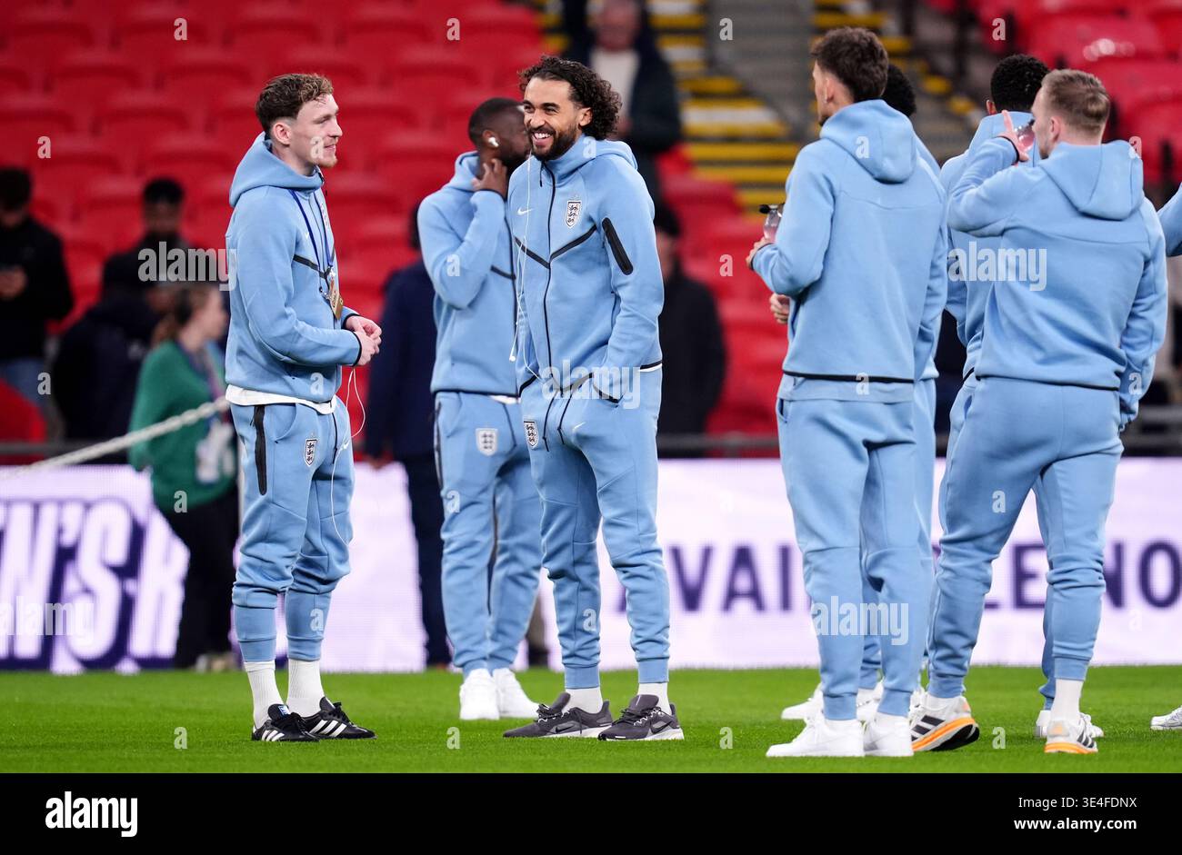 England's James Garner (left) and Dominic Calvert-Lewin (centre) before ...