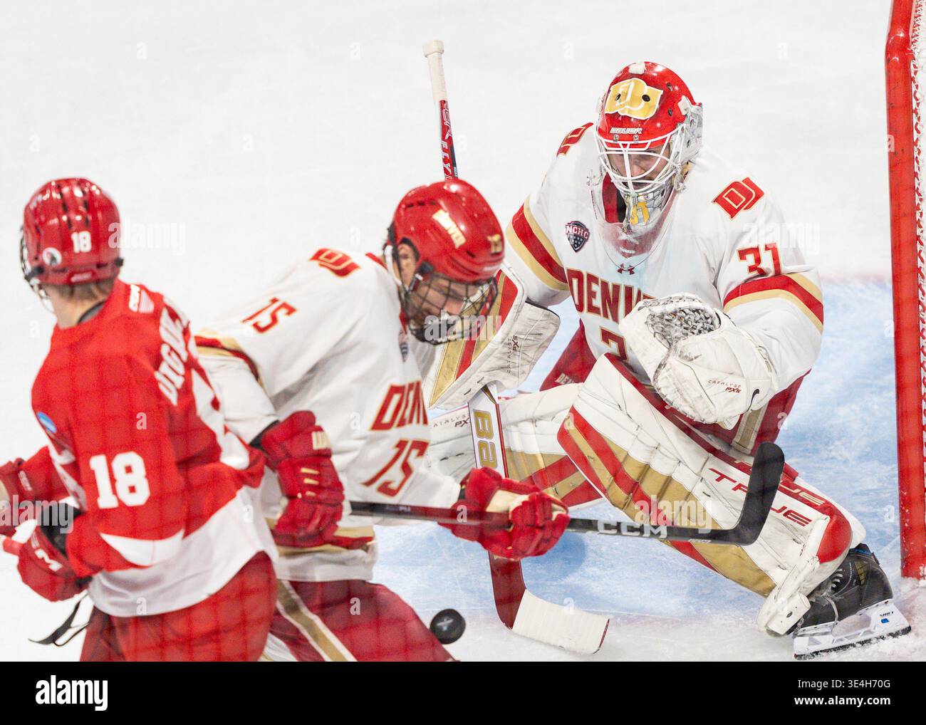 March 27, 2026: Denver Pioneers goaltender Johnny Hicks (31) makes a ...