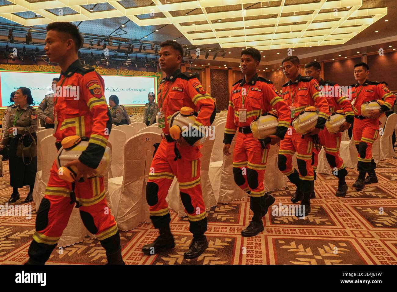 Myanmar's firefighters attend a ceremony at the Myanmar International ...