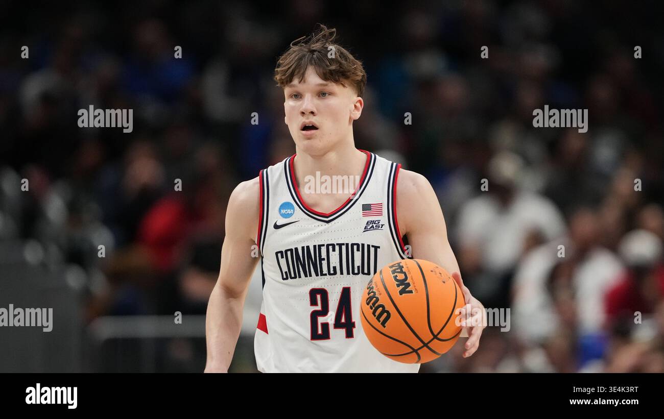 UConn guard Braylon Mullins (24) moves the ball up court against ...