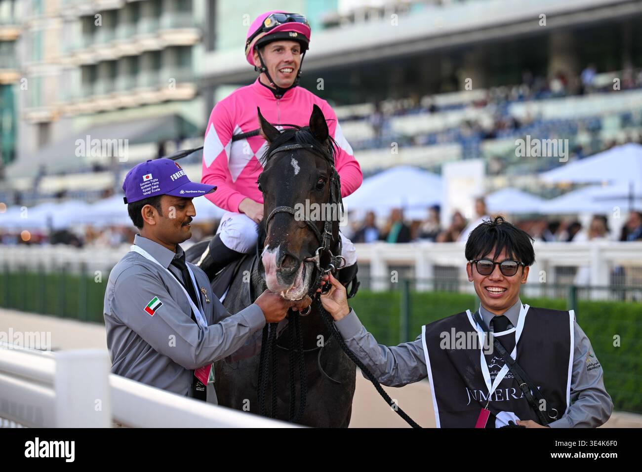 DUBAI, UAE, 28th March 2026. Action from the 4th race of the Dubai ...