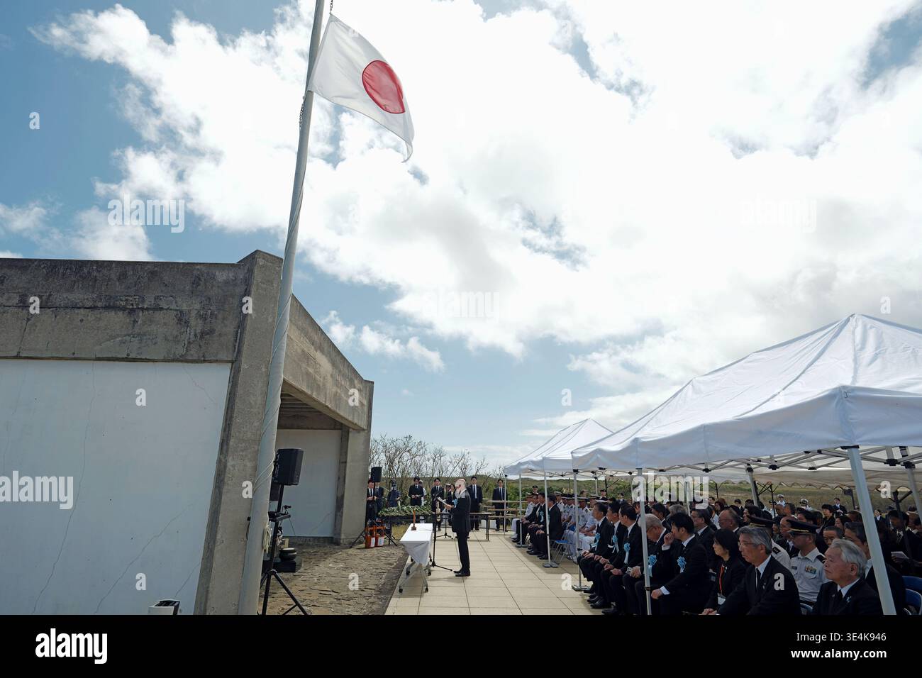 Tetsuro Teramoto, Chairman of the Iwo Jima Association, delivers a ...