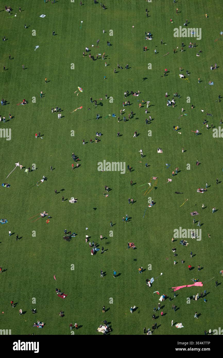Attendees fly kites during the Cherry Blossom Kite Festival on the ...