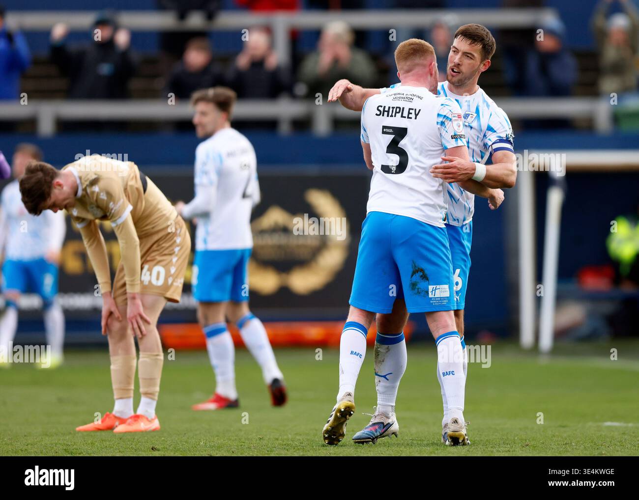 Barrow's Lewis Shipley and Barrow's Niall Canavan celebrate after the ...