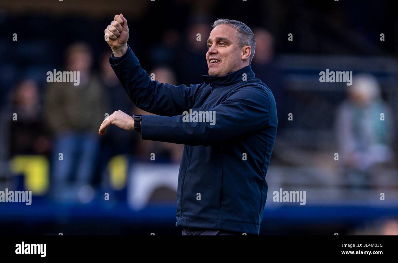 Wycombe Wanderers manager Michael Duff celebrates at full time during ...