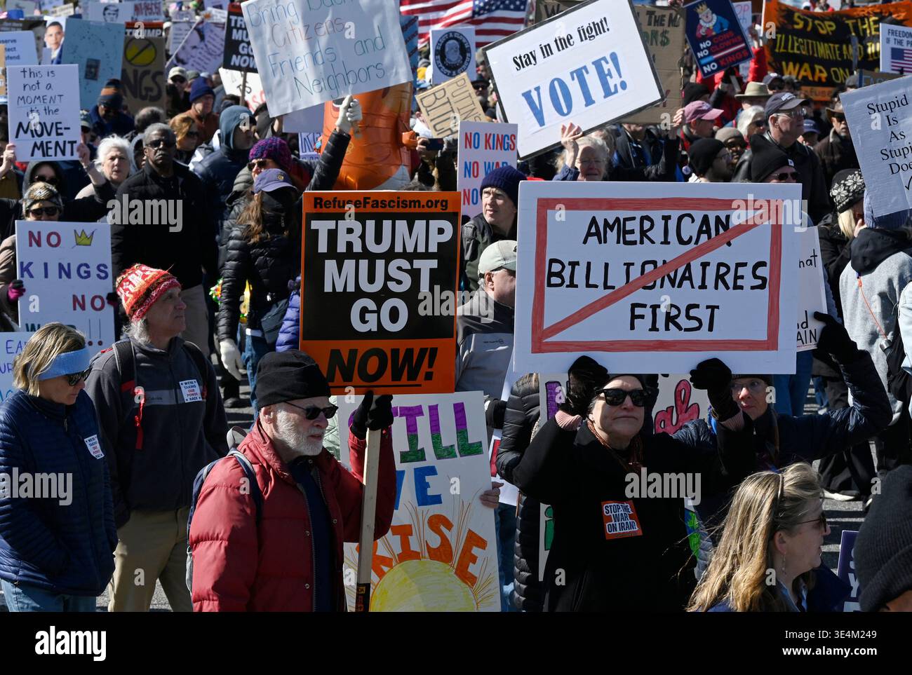 Demonstrators march across the Memorial Bridge during the No Kings ...