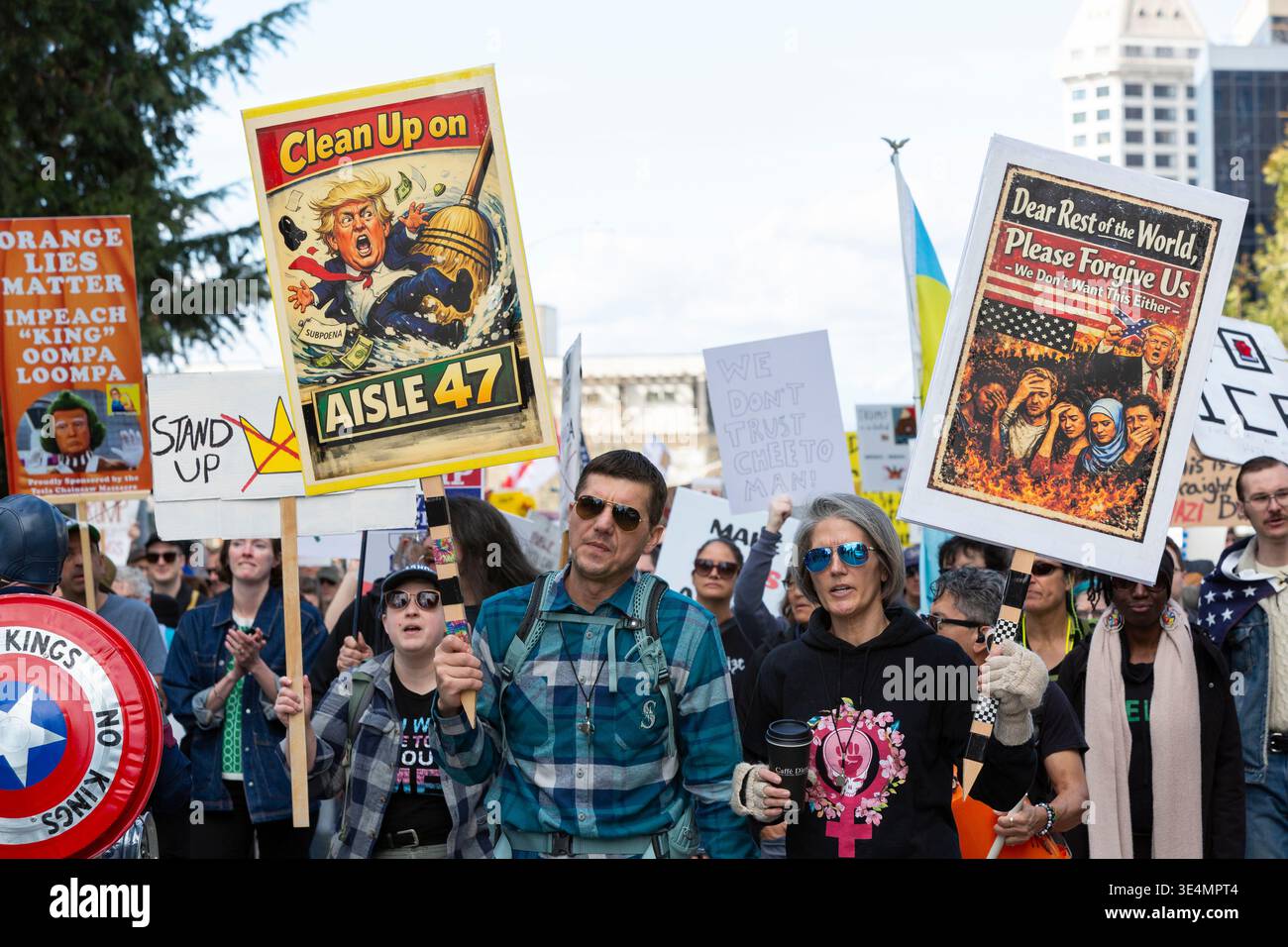 Seattle, Washington, USA. 28th March, 2026. Hundreds of protesters ...