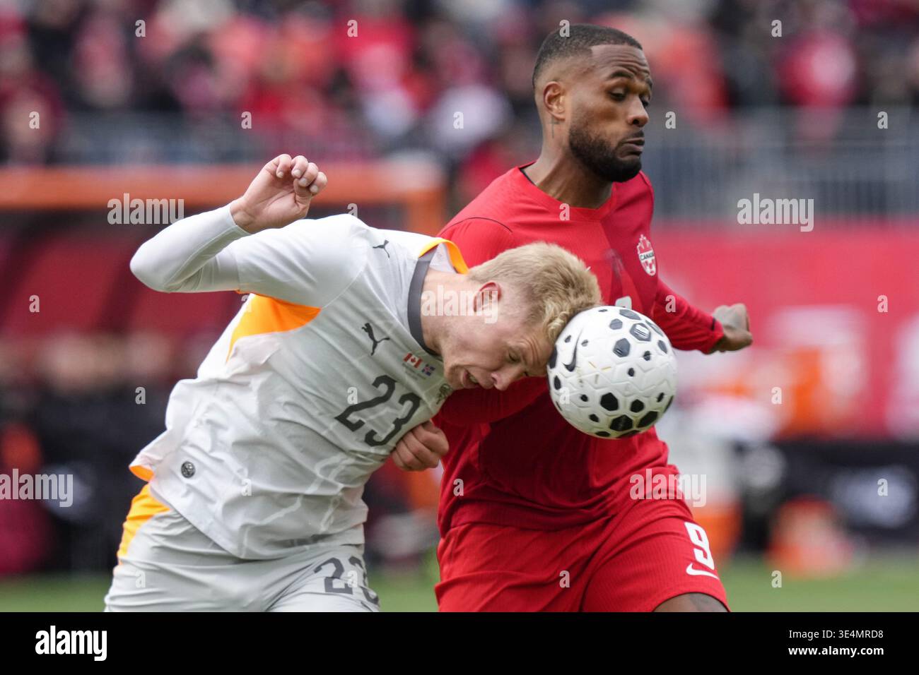Iceland defender Hordor Bjorgvin Magnusson clears the ball away from ...