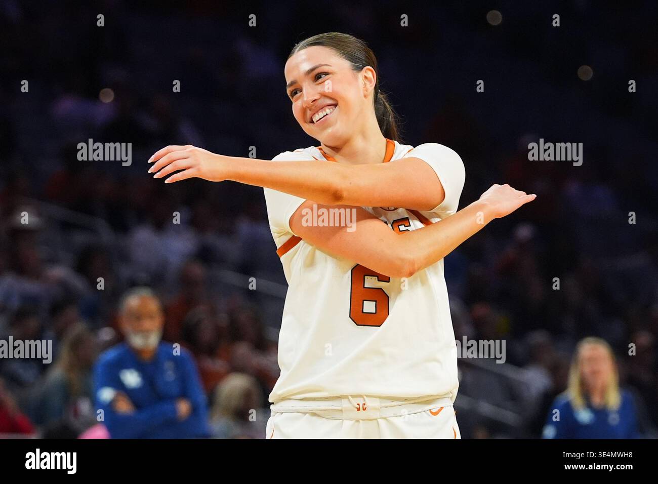 Texas guard Sarah Graves interacts with teammates late in the second ...