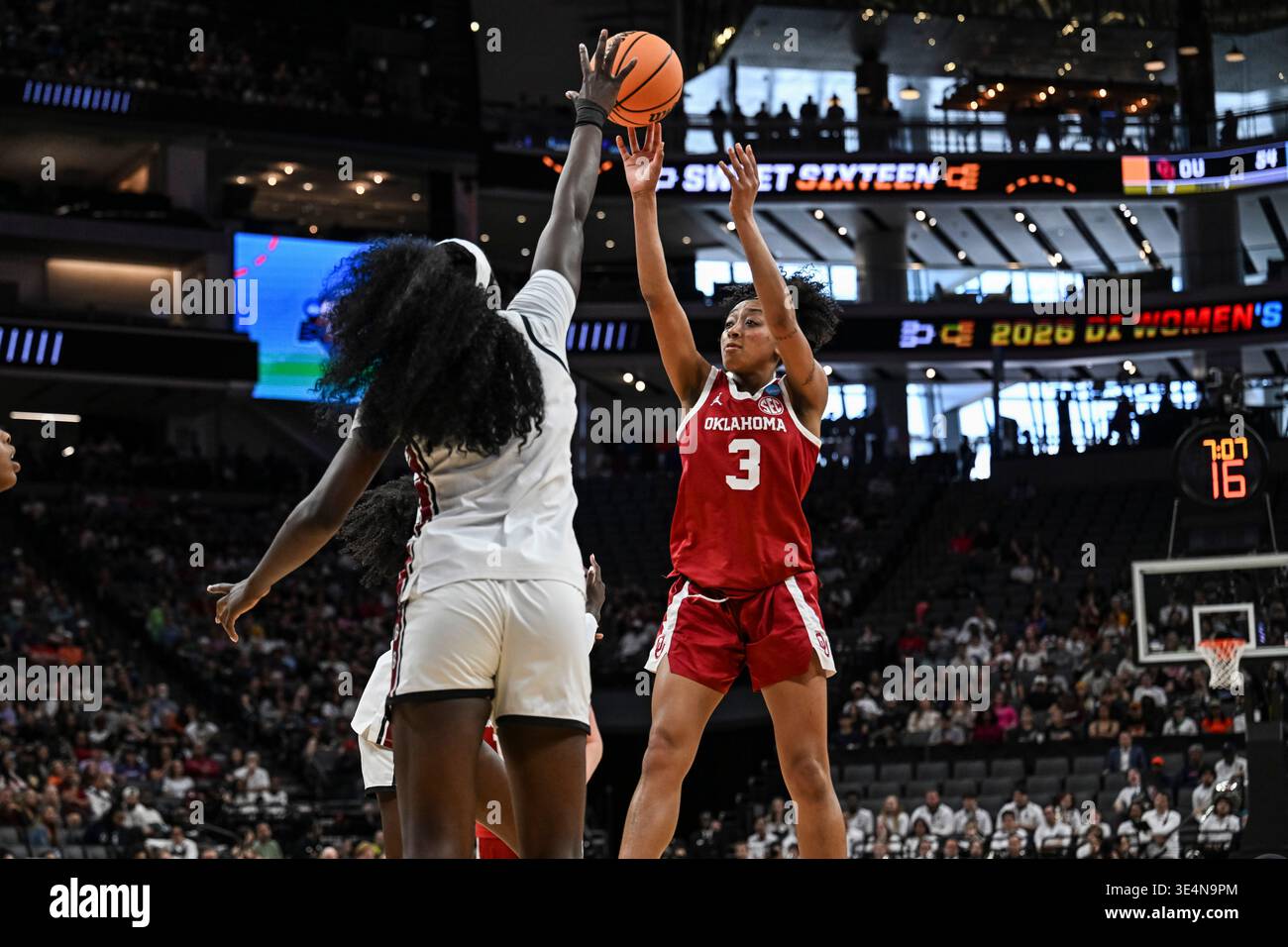 Oklahoma guard Zya Vann (3) shoots over South Carolina center Madina ...