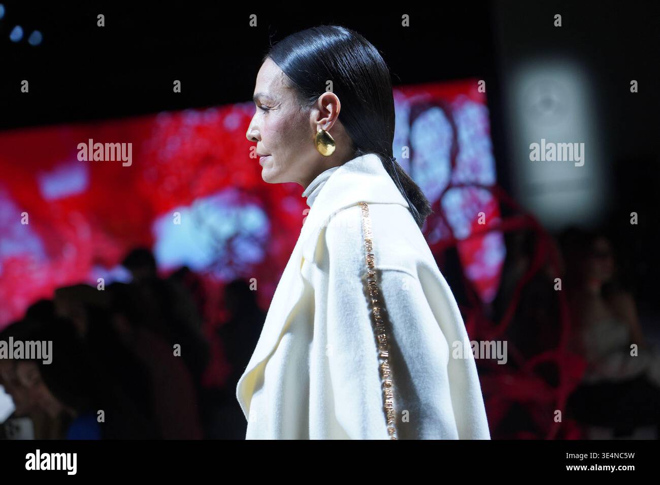 Model Inés Sastre walking the runway at the Simorra fashion show ...