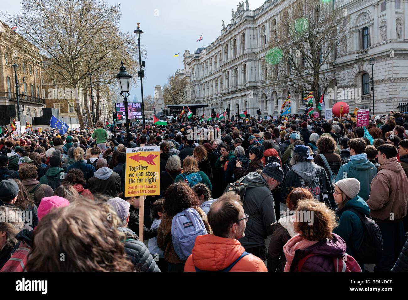 London, England. 28th March 2026. The crowd watches the speakers during ...