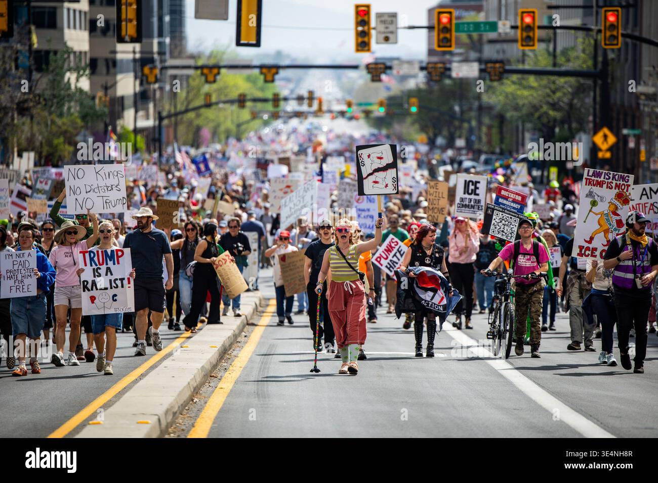 People take part in a "No Kings" protest where they marched from ...