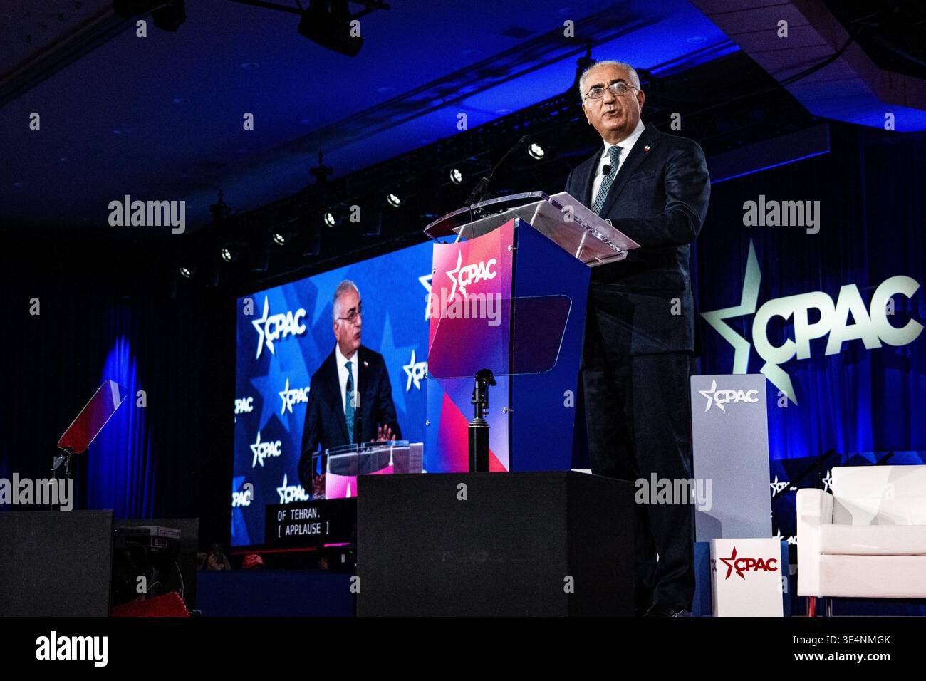 Grapevine, USA. 28th Mar, 2026. Crown Prince Reza Pahlavi speaks on the ...