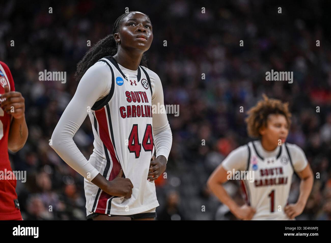 South Carolina guard Agot Makeer (44) looks on during the second half ...