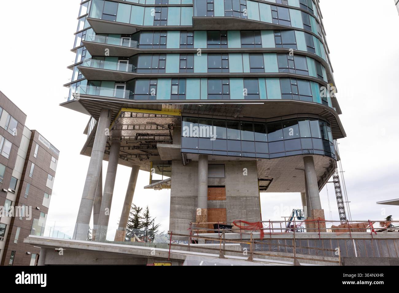 View of Yesler Towers high-rise apartment buildings under construction ...