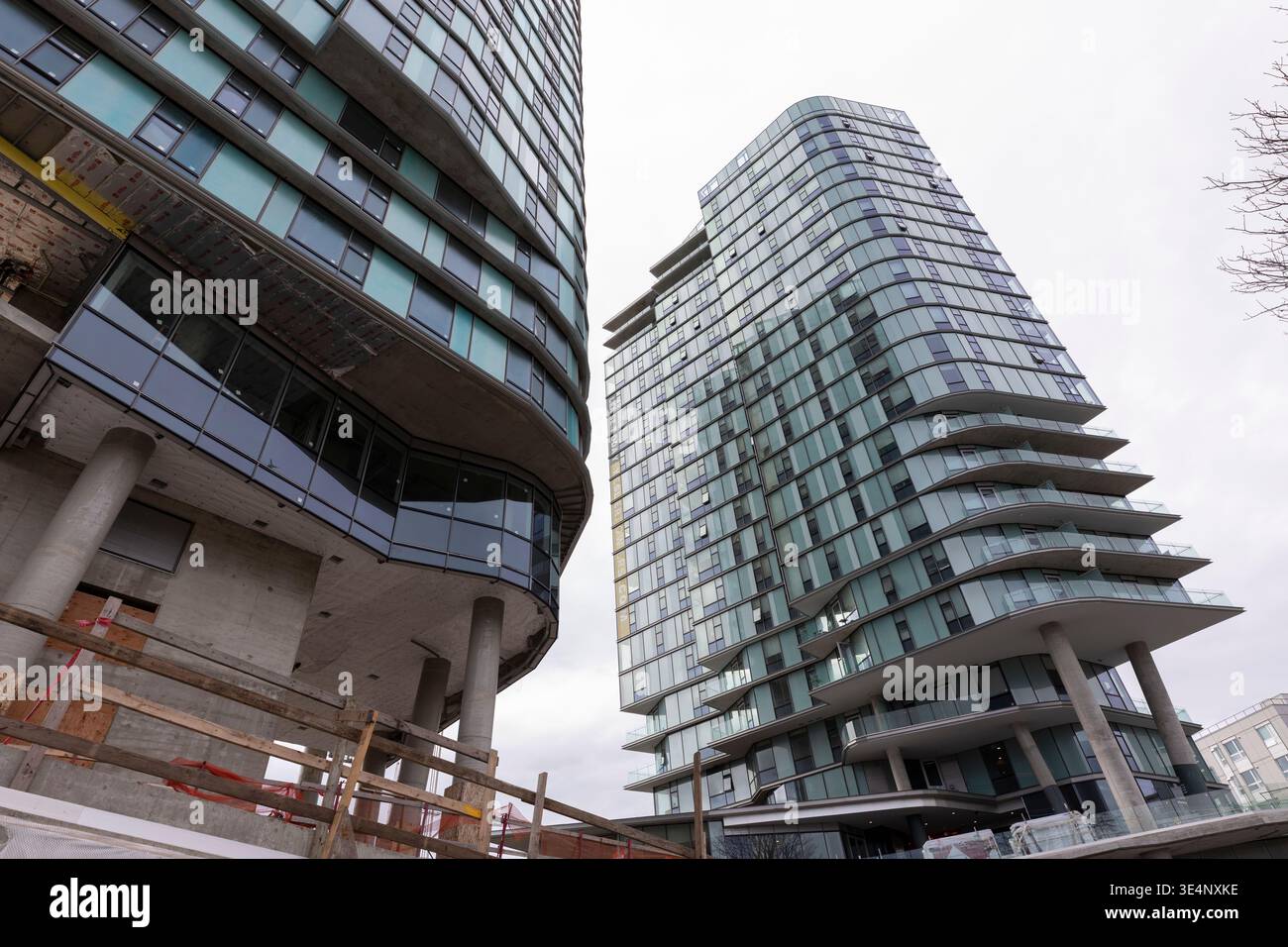 View of Yesler Towers high-rise apartment buildings under construction ...