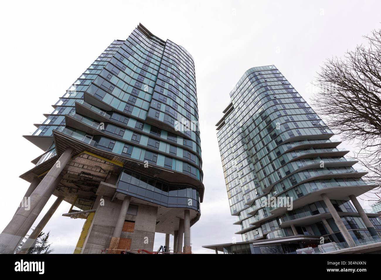 View of Yesler Towers high-rise apartment buildings under construction ...
