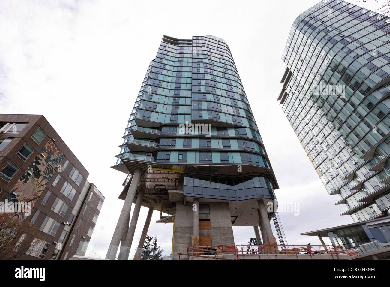 View of Yesler Towers high-rise apartment buildings under construction ...