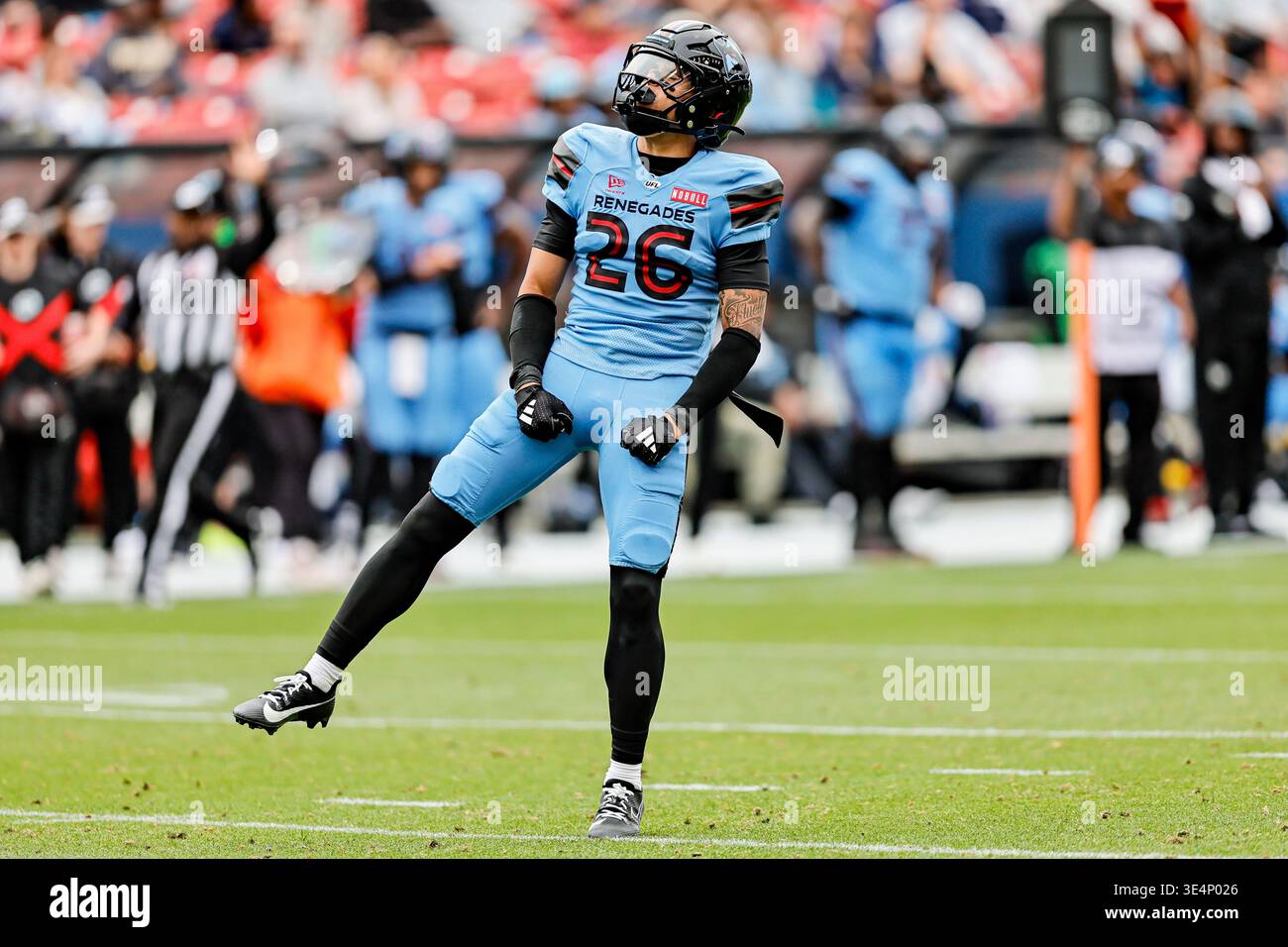 FRISCO, TX - MARCH 28: Dallas Renegades safety Tra Fluellen (26) reacts ...