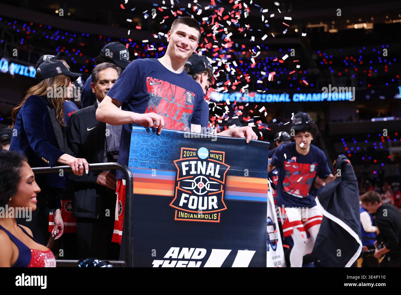 Arizona forward Ivan Kharchenkov smiles on the stage after a win over ...