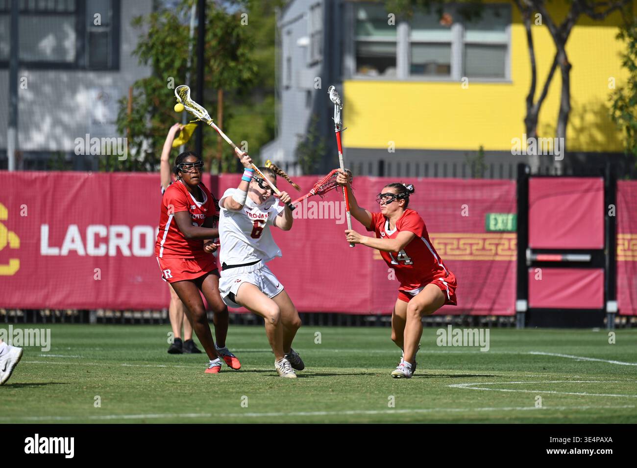 Midfielder Sydney Stewart (6) of USC Trojans drops the ball during a ...