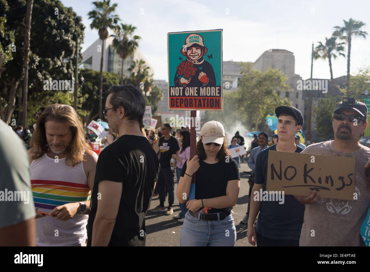 Los Angeles, United States. 28th Mar, 2026. A protester holds a placard ...