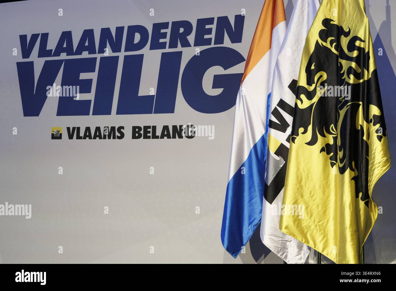 Vlaams Belang logo pictured during the 'Vlaanderen Veilig' (Flanders ...