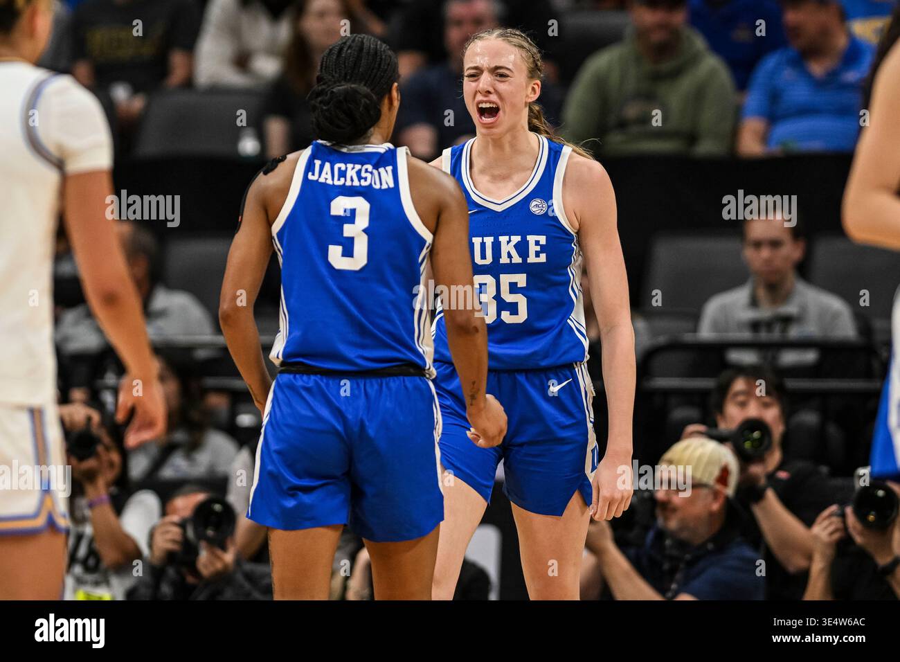 Duke forward Toby Fournier (35) reacts after a UCLA shot-clock ...