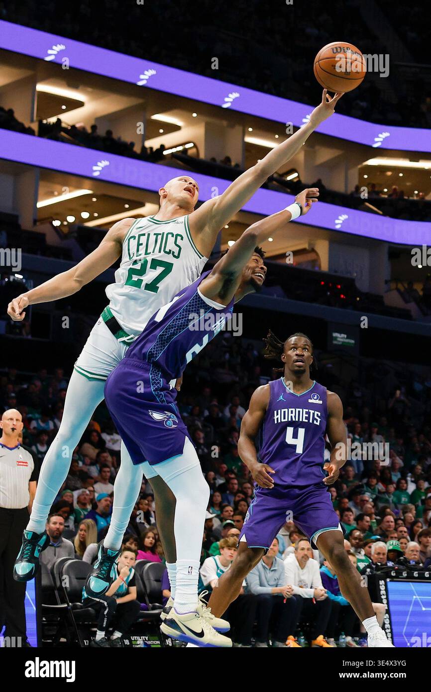 Boston Celtics guard Jordan Walsh (27) battles Charlotte Hornets ...