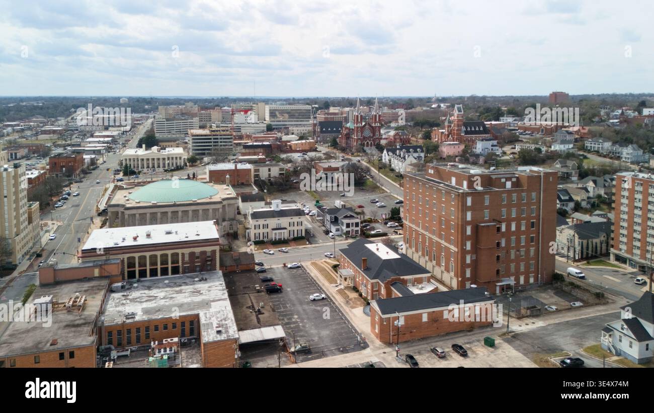 Macon Georgia downtown aerial view with city blocks and streets Stock ...