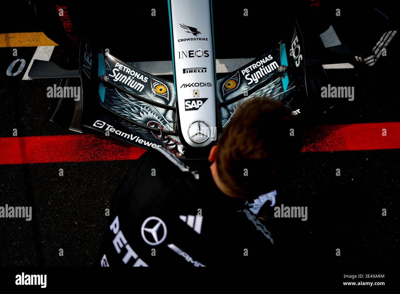 Mercedes AMG F1 Team W17, mechanical detail, nose, front wing during ...