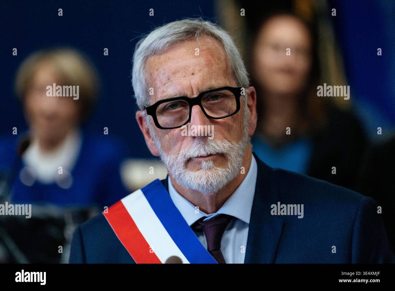Portrait of Didier Lallemand, wearing the mayoral sash of Montauban. In ...