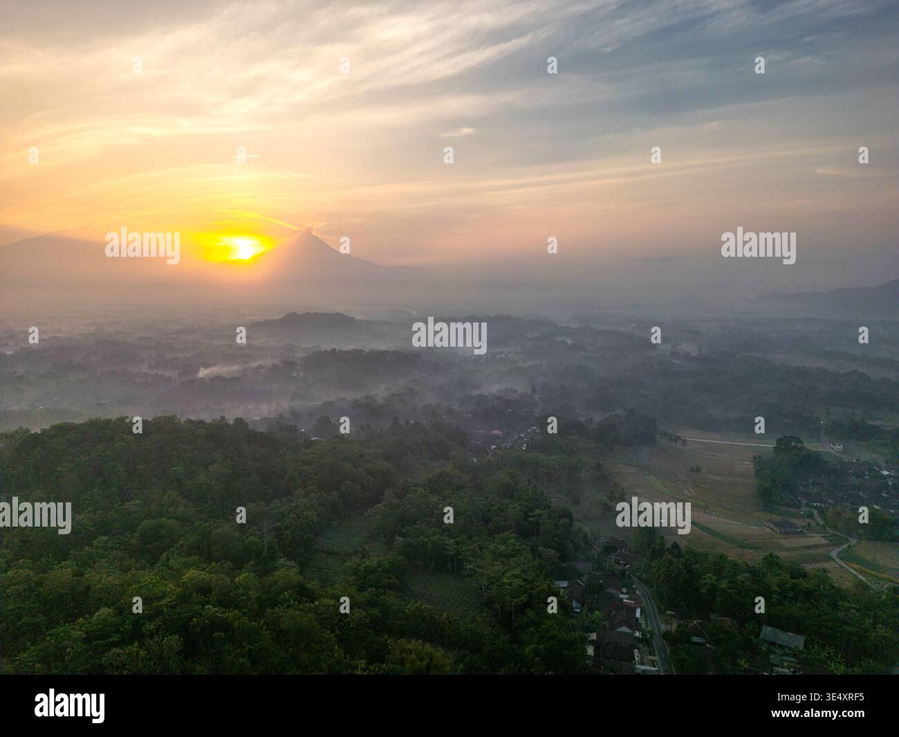 Colorful sunrise background Borobudur Temple, silhouette of Gunung ...