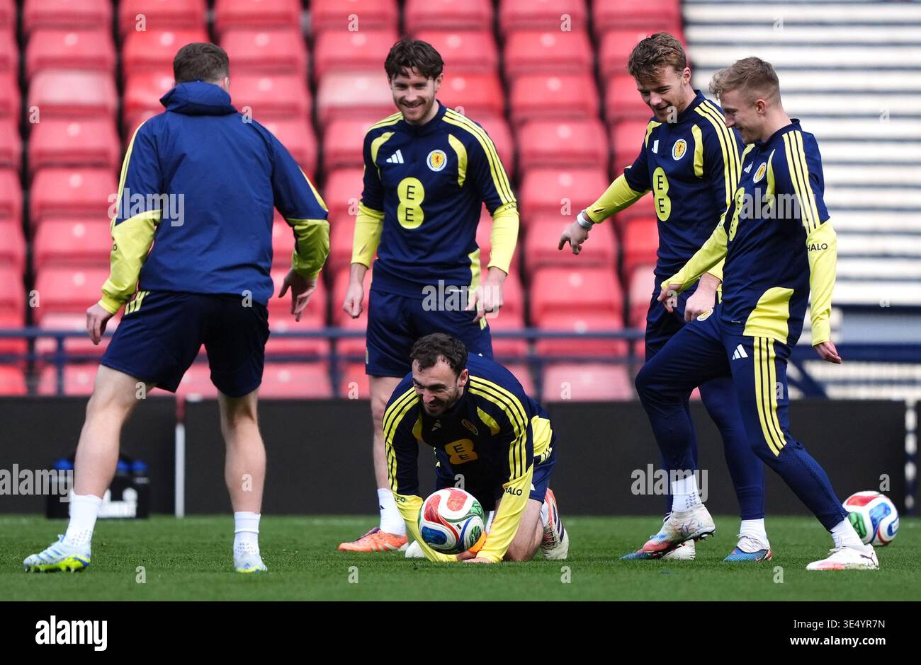 Scotland's Andrew Irving (centre) and team-mates during a training ...