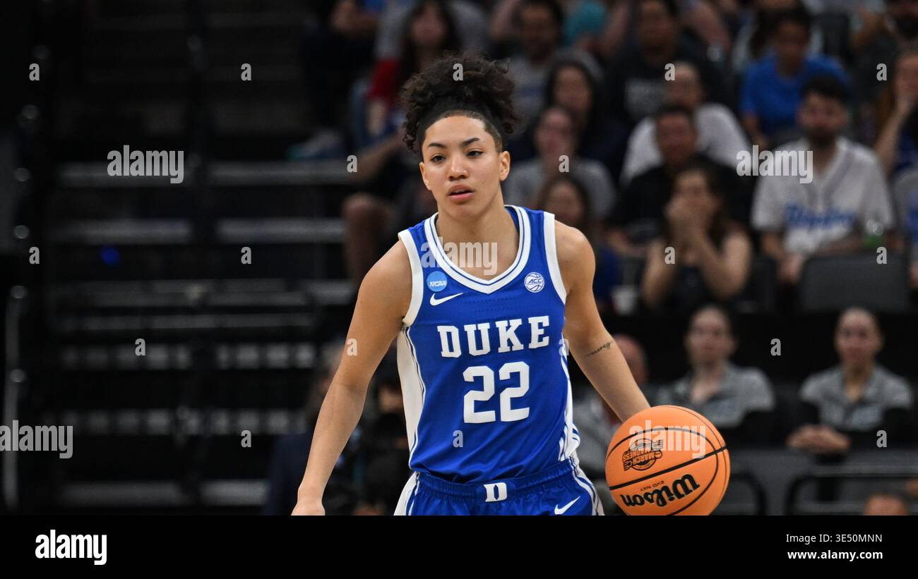Duke guard Taina Mair (22) dribbles the ball against UCLA during the ...