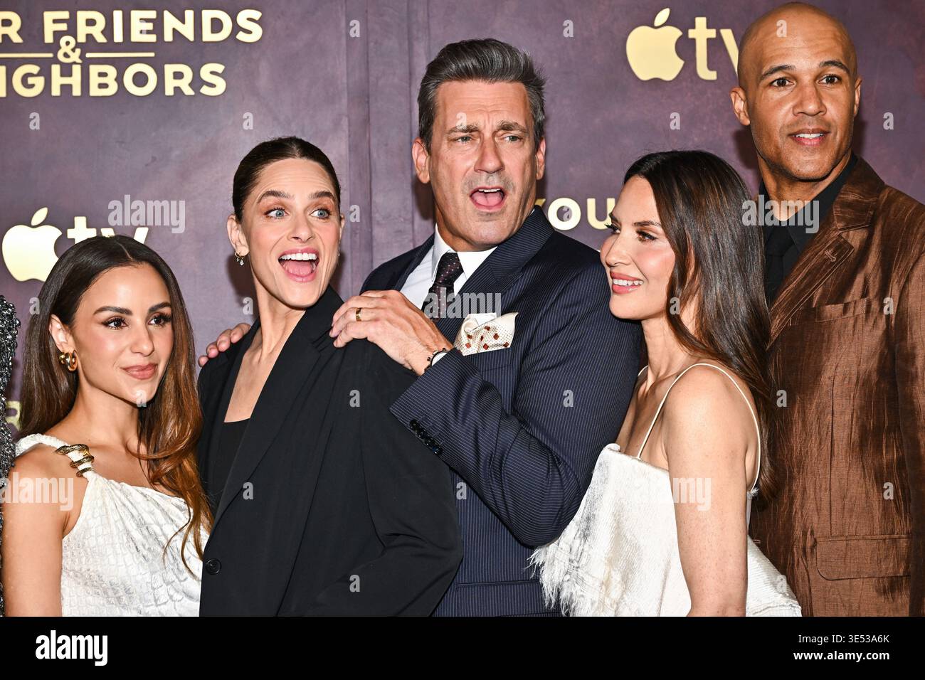 Aimee Carrero, from left, Amanda Peet, Jon Hamm, Olivia Munn, and Mark ...