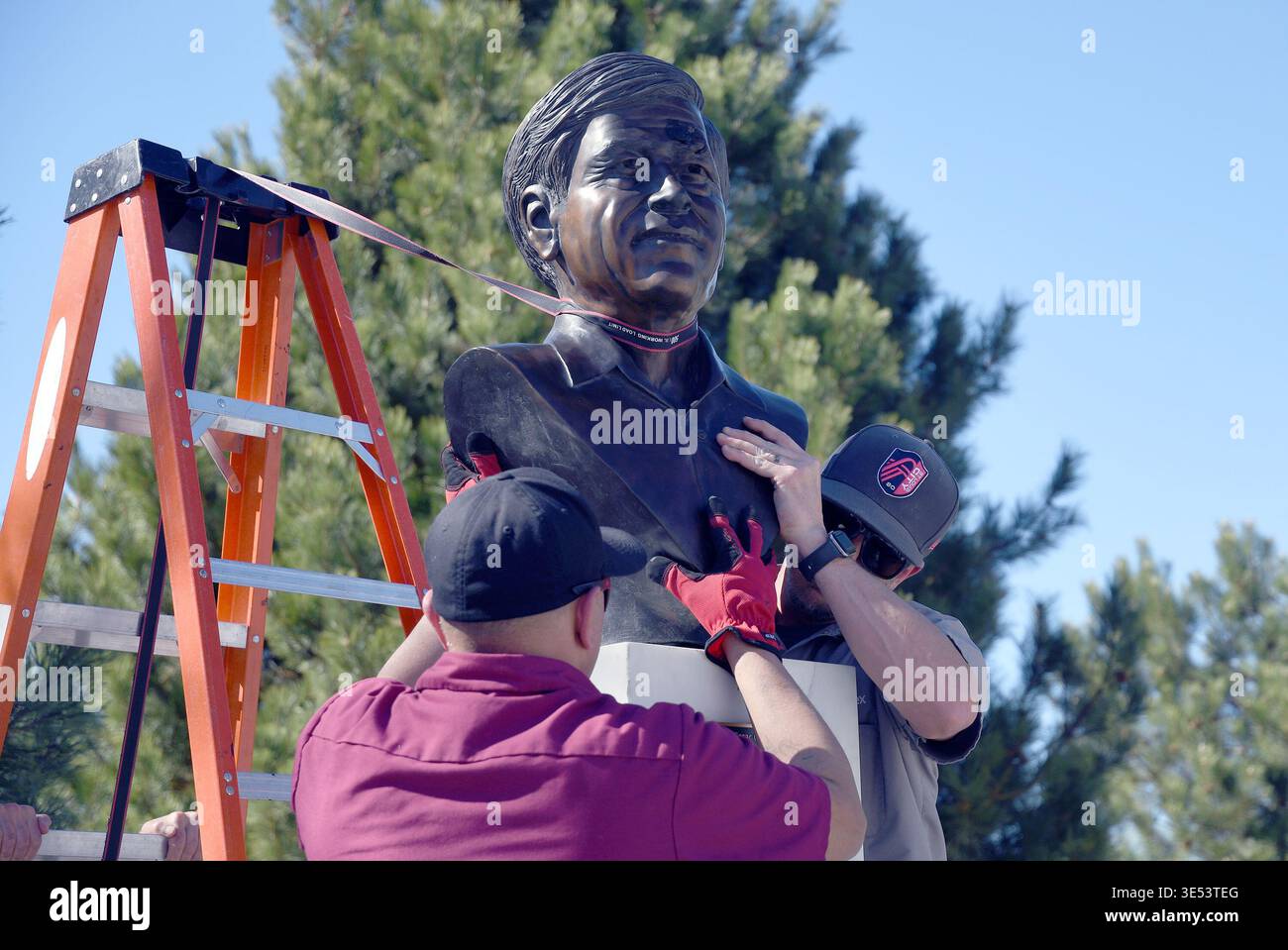 FILE - City workers remove a bust of César Chavez at César E. Chavez ...