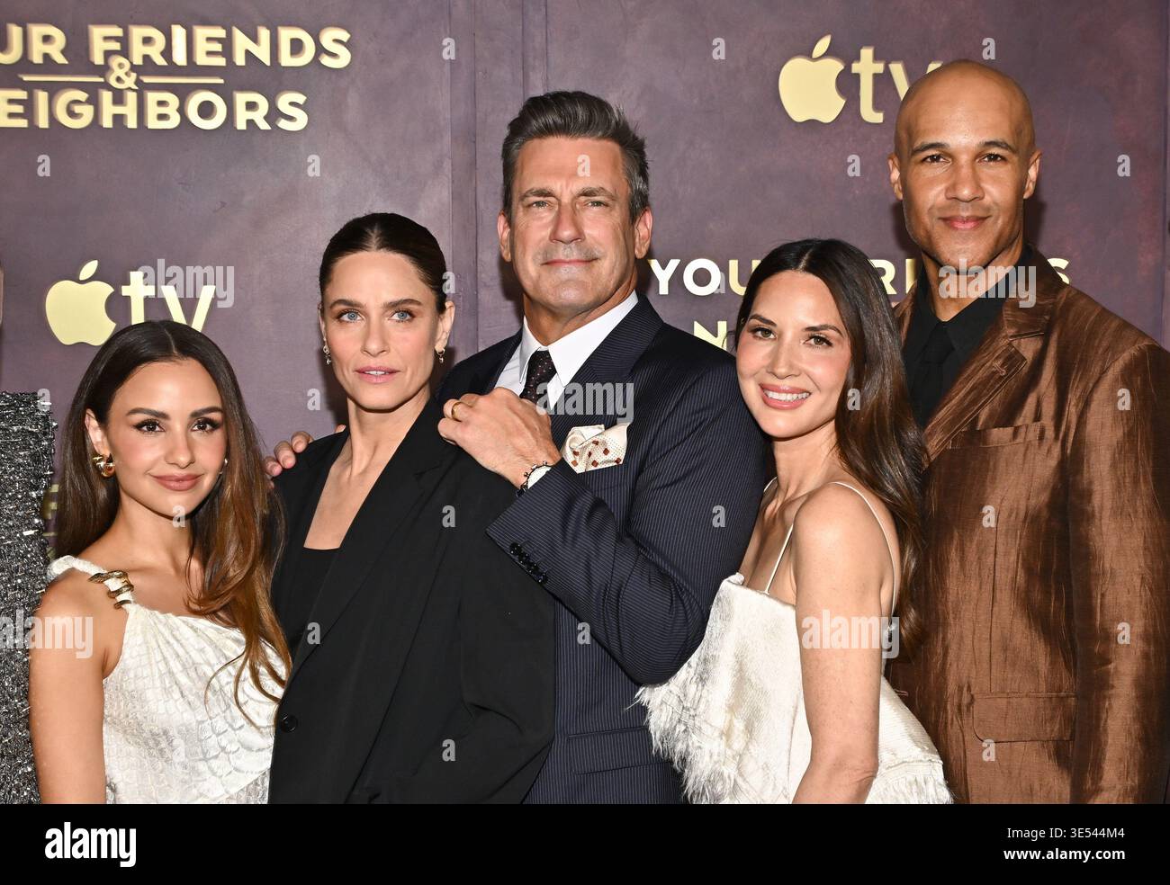 Aimee Carrero, from left, Amanda Peet, Jon Hamm, Olivia Munn and Mark ...