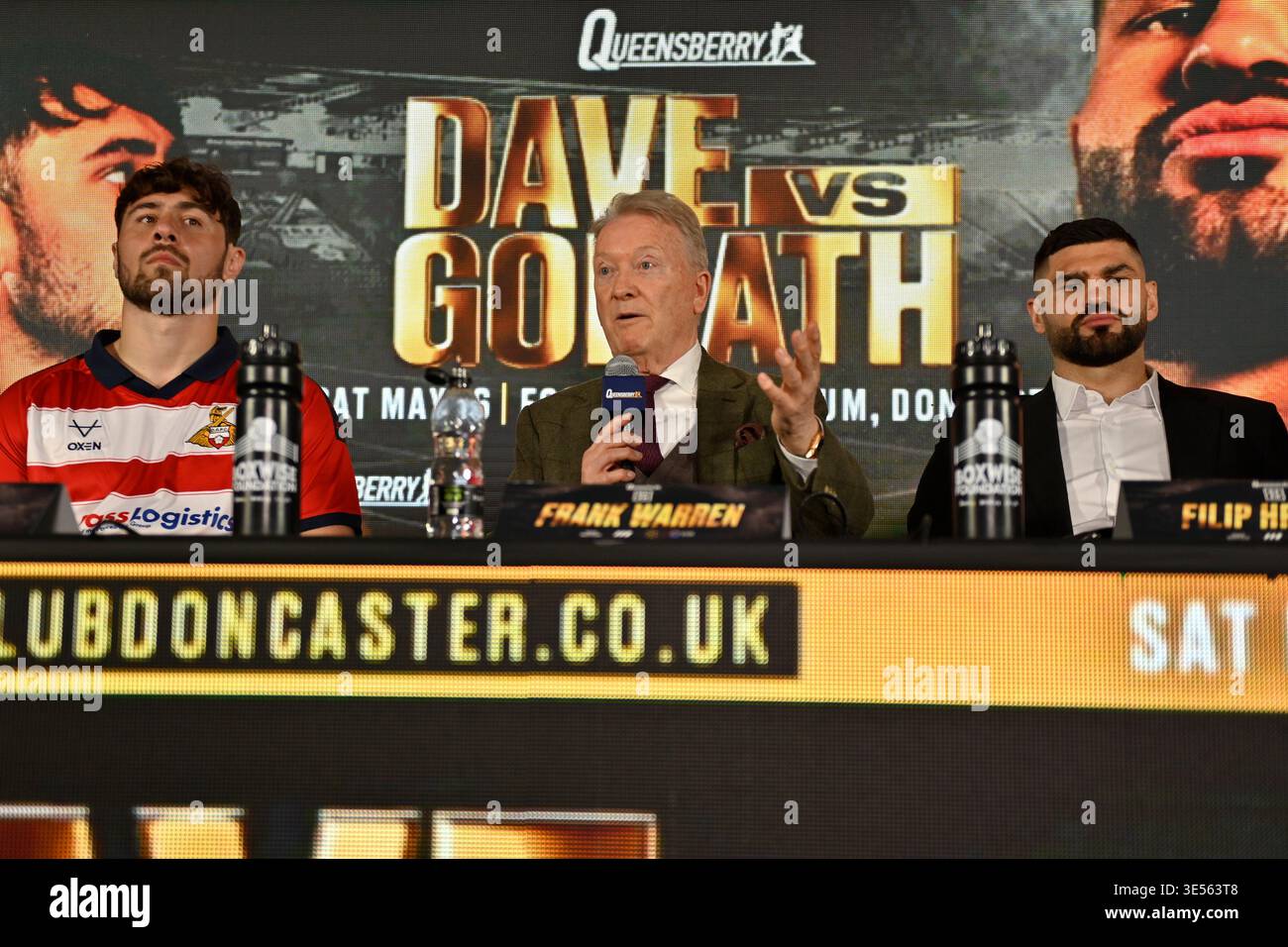 Frank Warren, Dave Allen and Filip Hgoviv during the Dave vs Goliath ...