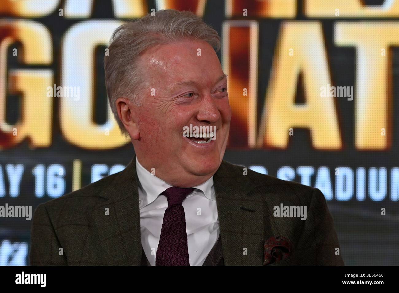 Frank Warren Laughs during the Dave vs Goliath (Dave Allen vs Filip ...
