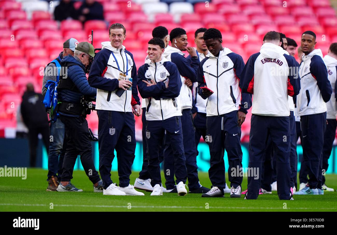 England goalkeeper Jordan Pickford and Phil Foden ahead of the ...