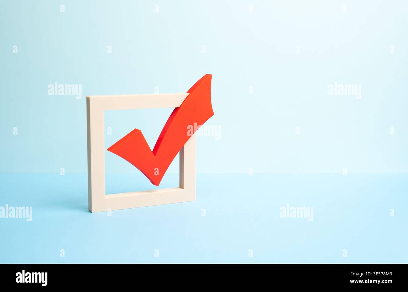Red check mark in a square symbolizes voting and approval. Elections ...