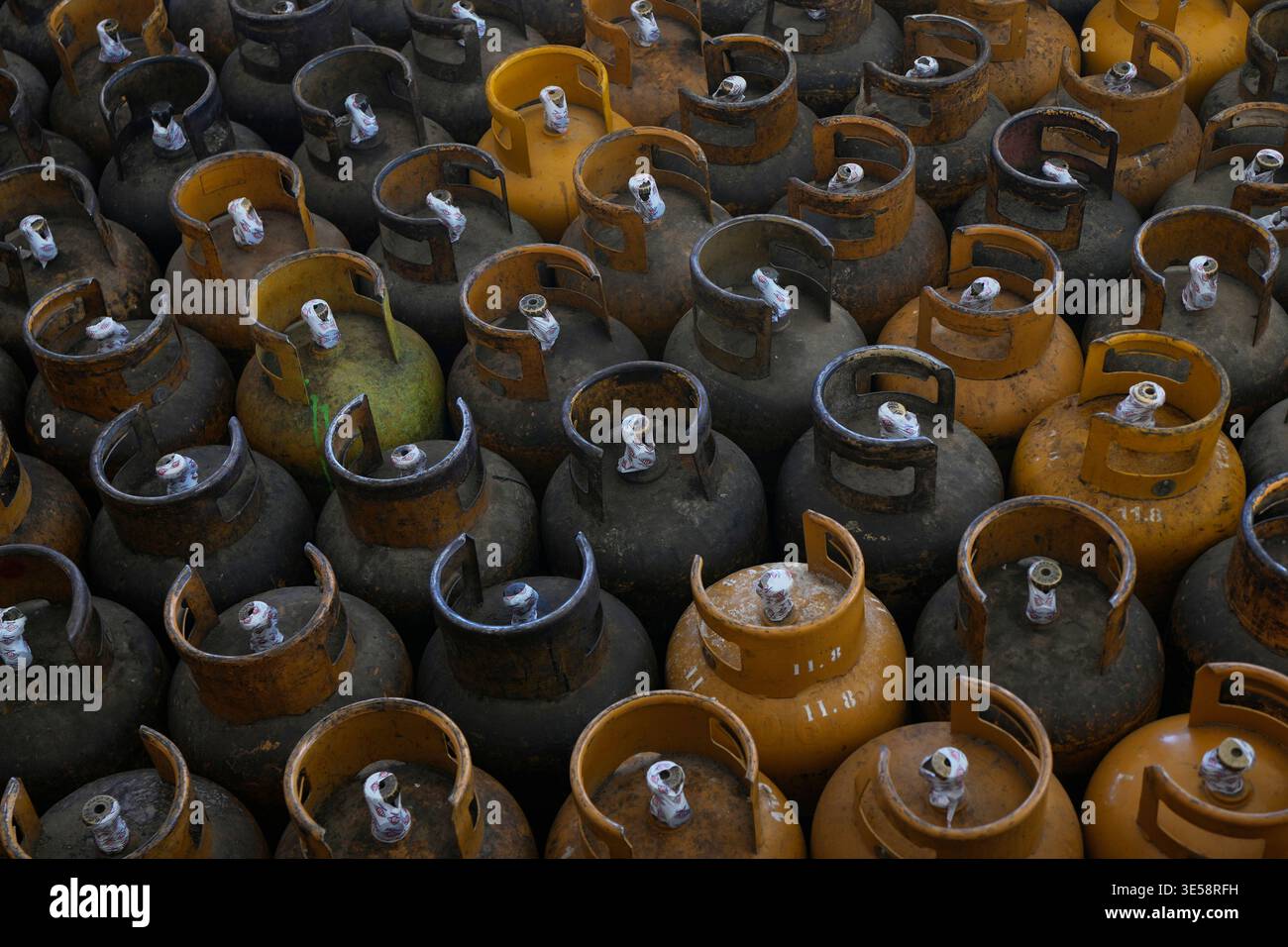 Liquefied gas cylinders sit on a truck at the Senkata plant in El Alto ...