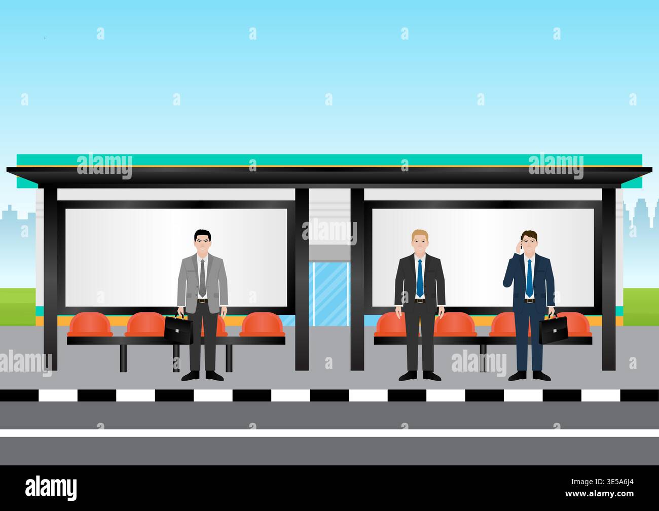 Man Waiting for Public Transport at Bus Stop or Bus Station. Vector ...