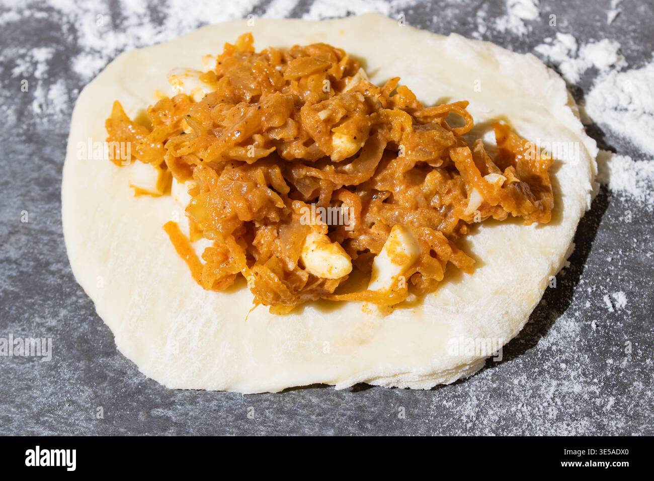 Freshly Prepared Vegetarian Filling for Savory Pastry Dough with Grated ...